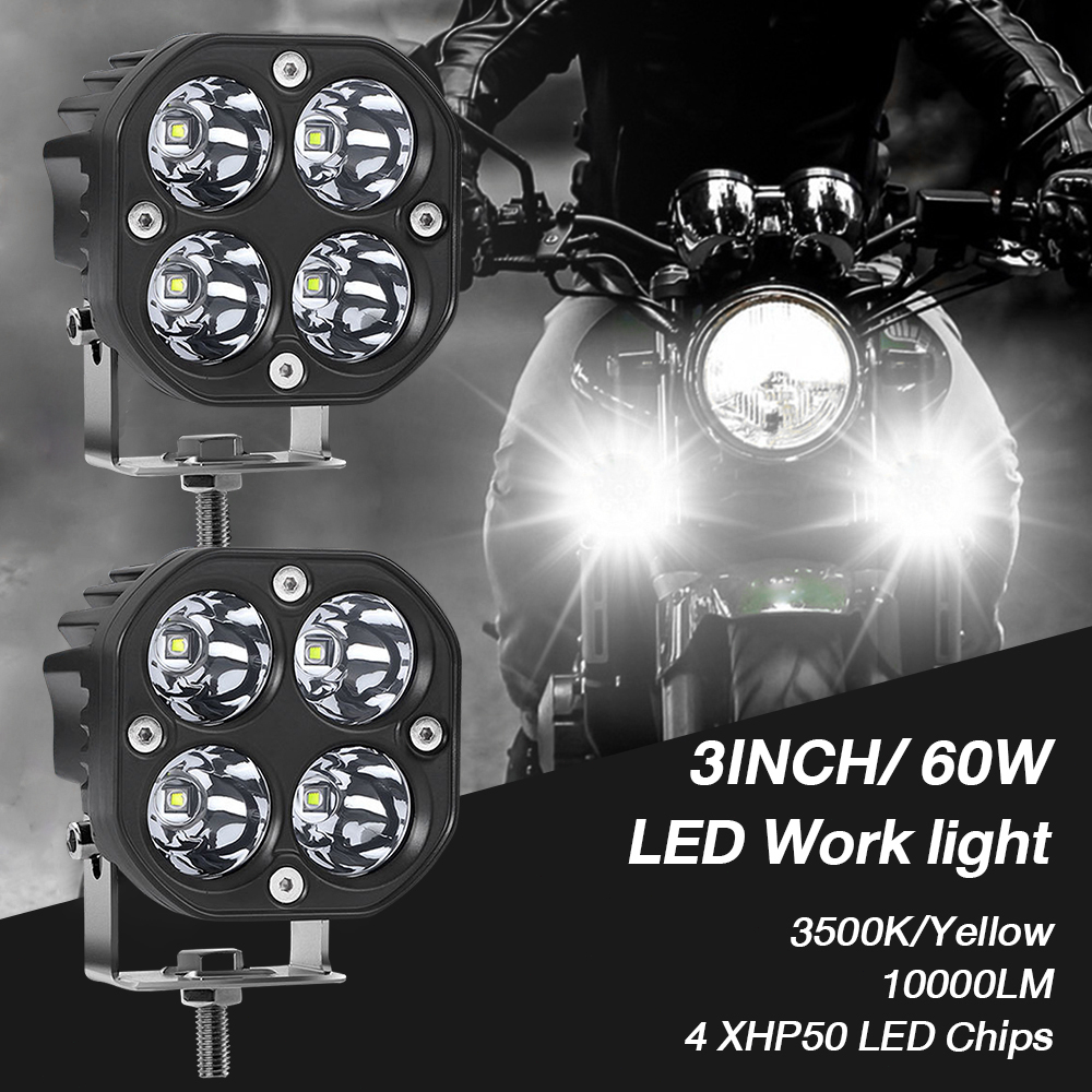 2PCS Universal 3 Inch 60W WHite/Yellow LED Work Light Square Mini ...