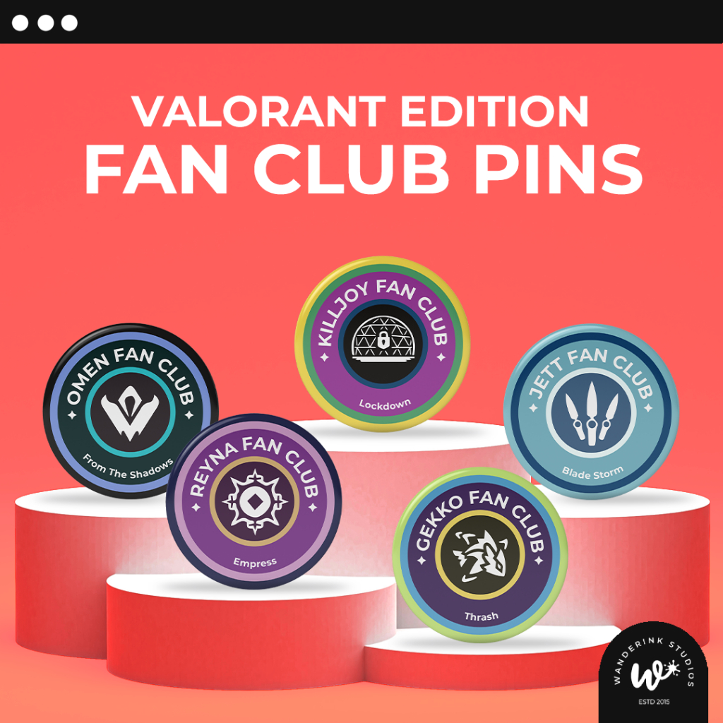 2.25 Matte Glittered Button Pins Valorant Agents Games Jett Killjoy ...