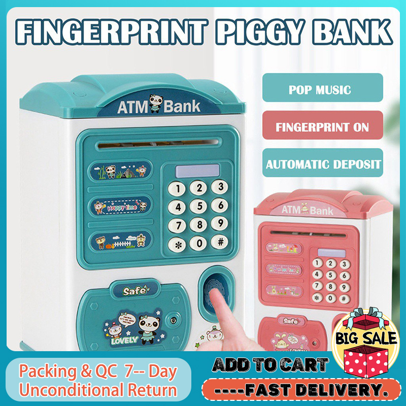 Kids ATM Piggy Bank Fingerprint Lock Coin Change Electronic Password ...