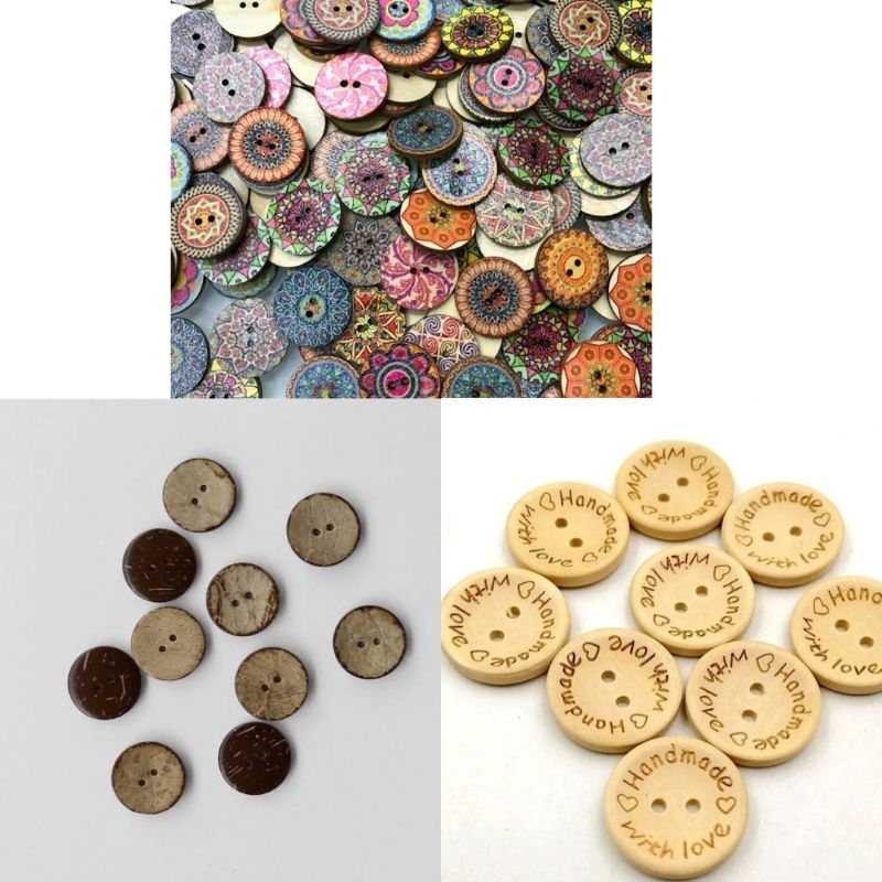 wooden buttons/ Coconut shell buttons 15mm/20mm/25mm (10pcs/pack ...