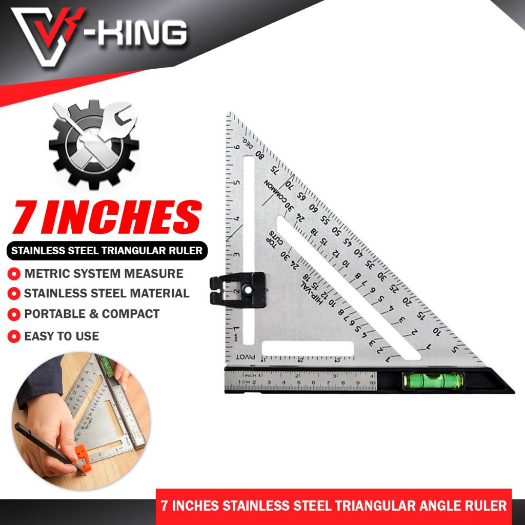 V-KING 7" Stainless Steel Triangular Ruler Thickened Speed Square Angle ...
