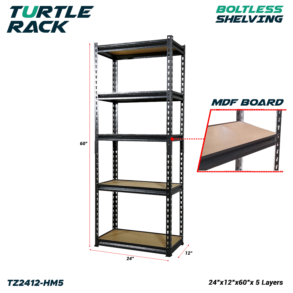 TURTLE RACK Boltless Steel Rack 3/4/5 Layers All-Metal/MDF Shelving ...
