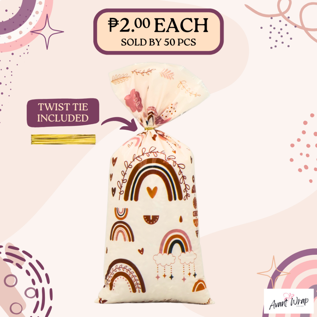 (50PCS) GG2001 Boho Rainbow Muted 12X27 CM Plastic Goodie Bags Party ...