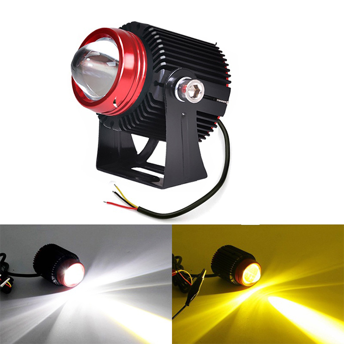 2PCS Color Mini Motorcycle Driving Lights White+Yellow Pair with Domino Switch Motor Spotlight ...