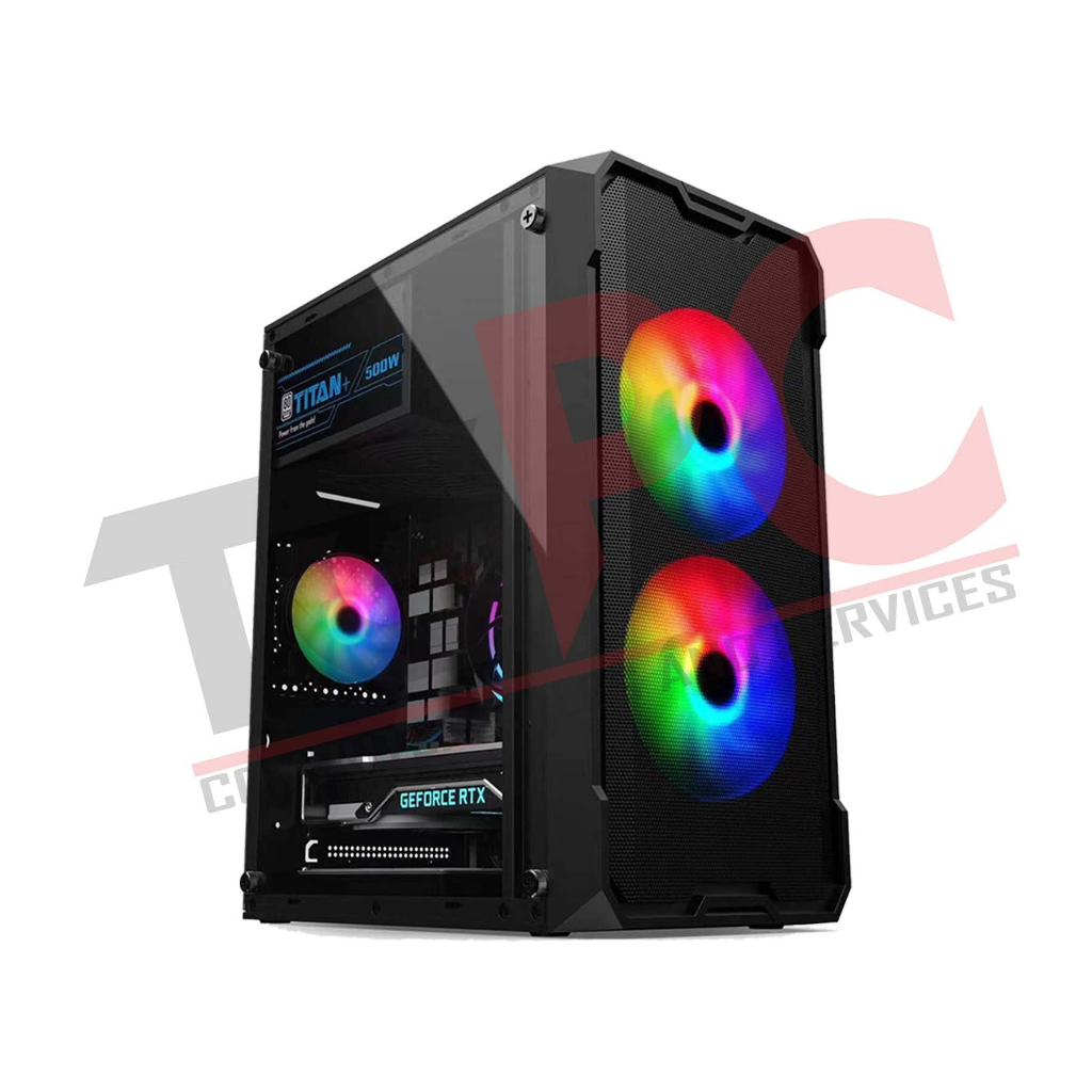 KEYTECH T100 TEMPERED GLASS Side MESH Front panel, Gaming PC Case Black ...
