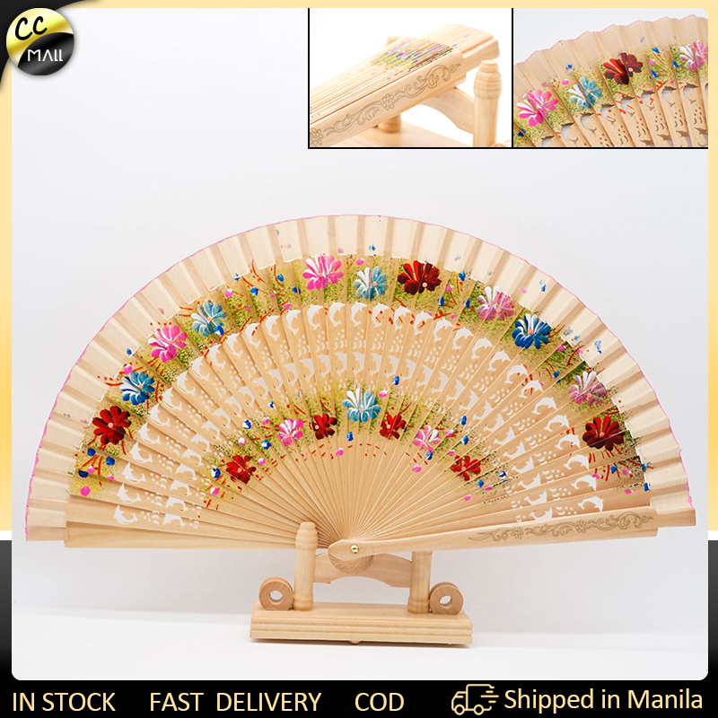 Wood Hand Folding Spanish Fan Hollow Out Hand-painted Dance Fan Party ...