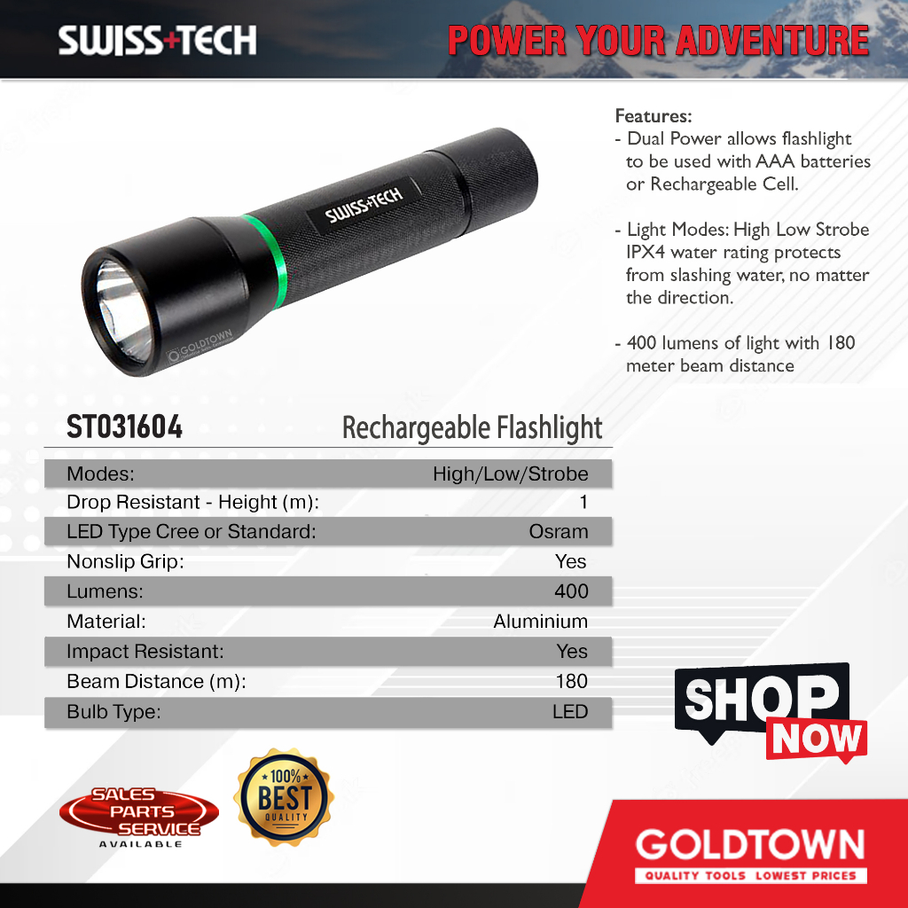 SWISSTECH Rechargeable Drop Proof Flashlight ST031604 Original for ...