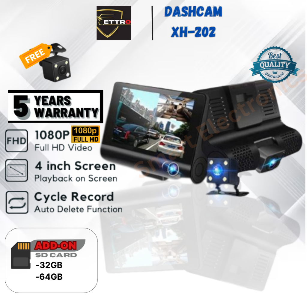 ETTRO 64GB 3 in 1 Dash Cam Car Camera XH202 DVR HD 1080P 170 Wide Angle ...