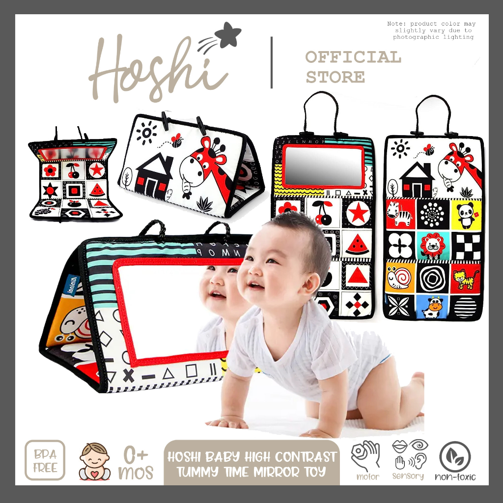 Hoshi Baby High Contrast Mirror Tummy Time Floor and Crib Sensory Toy ...