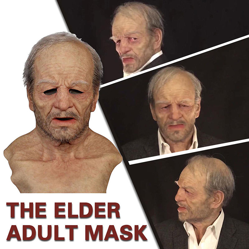 Realistic Full Head Human Latex Mask with Hat Old Women Grandma Mask ...