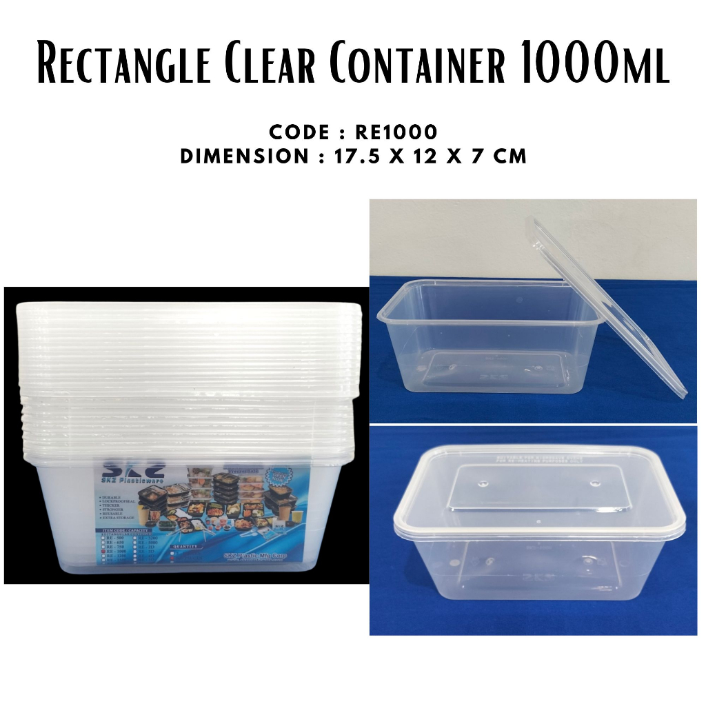 RECTANGLE CLEAR CONTAINER 1000ML/ PLASTIC CANNISTER/ TRANSPARENT TUPPER ...