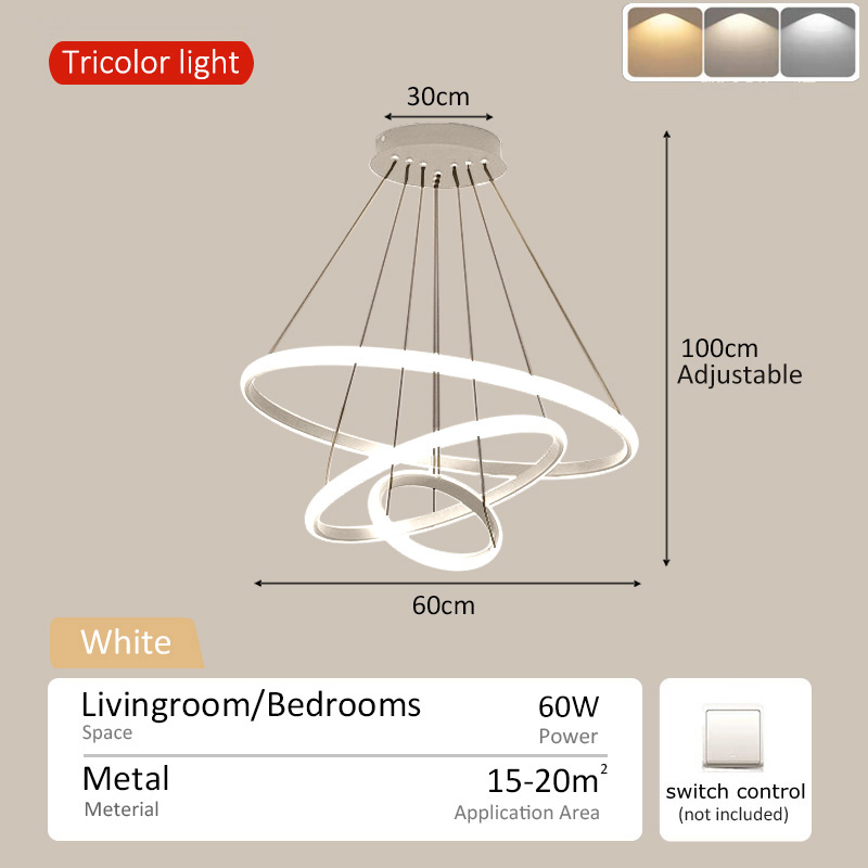 Led Tri color Lamp Living Dining Room Light Modern Chandelier Stair ...