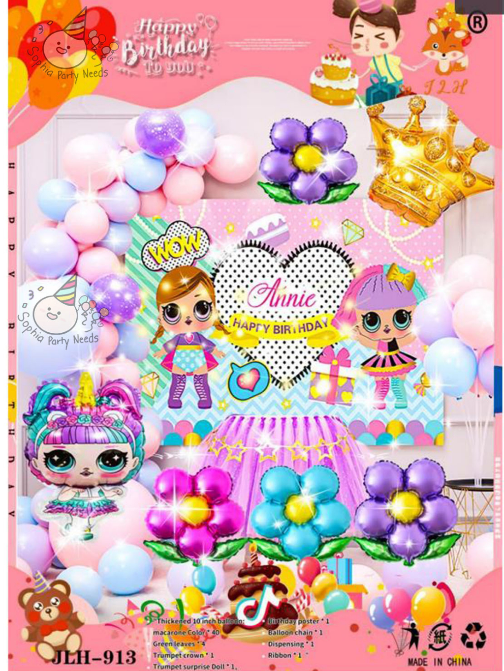 JH-913 LOL Girl Theme Party Balloon Garland Decoration Set Birthday ...