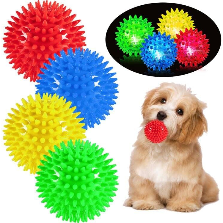 Flashing LED Light Squeaky Bouncing Light Up Molar Chew Chase Dog Toy ...