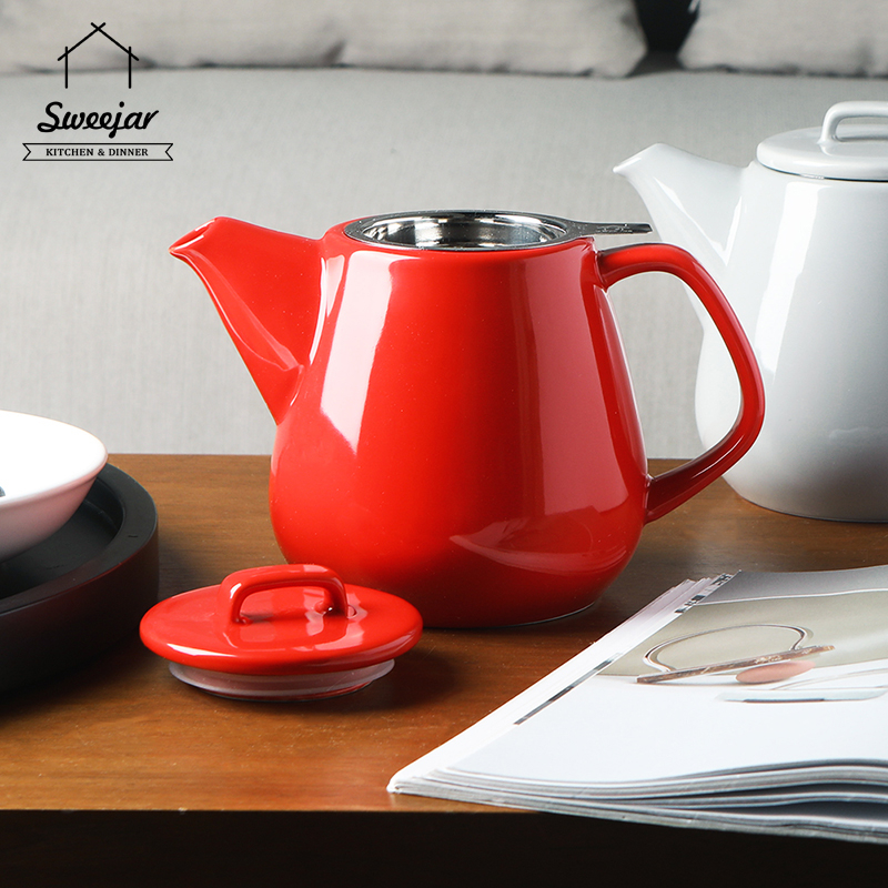 Sweejar 1180ML Ceramic Teapot with Stainless Steel Infuser Large ...