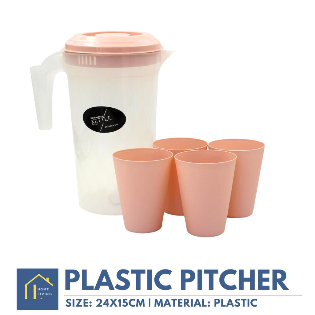 Plastic Pitcher with 4 PCs Cups | Clear Water Bottles | Plastic Water ...