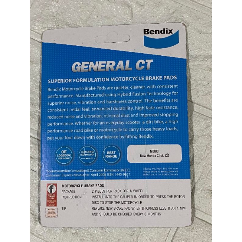Bendix Brake pad Raider/ Hd beat scoopy zoomer frt/ Honda Air blade ...