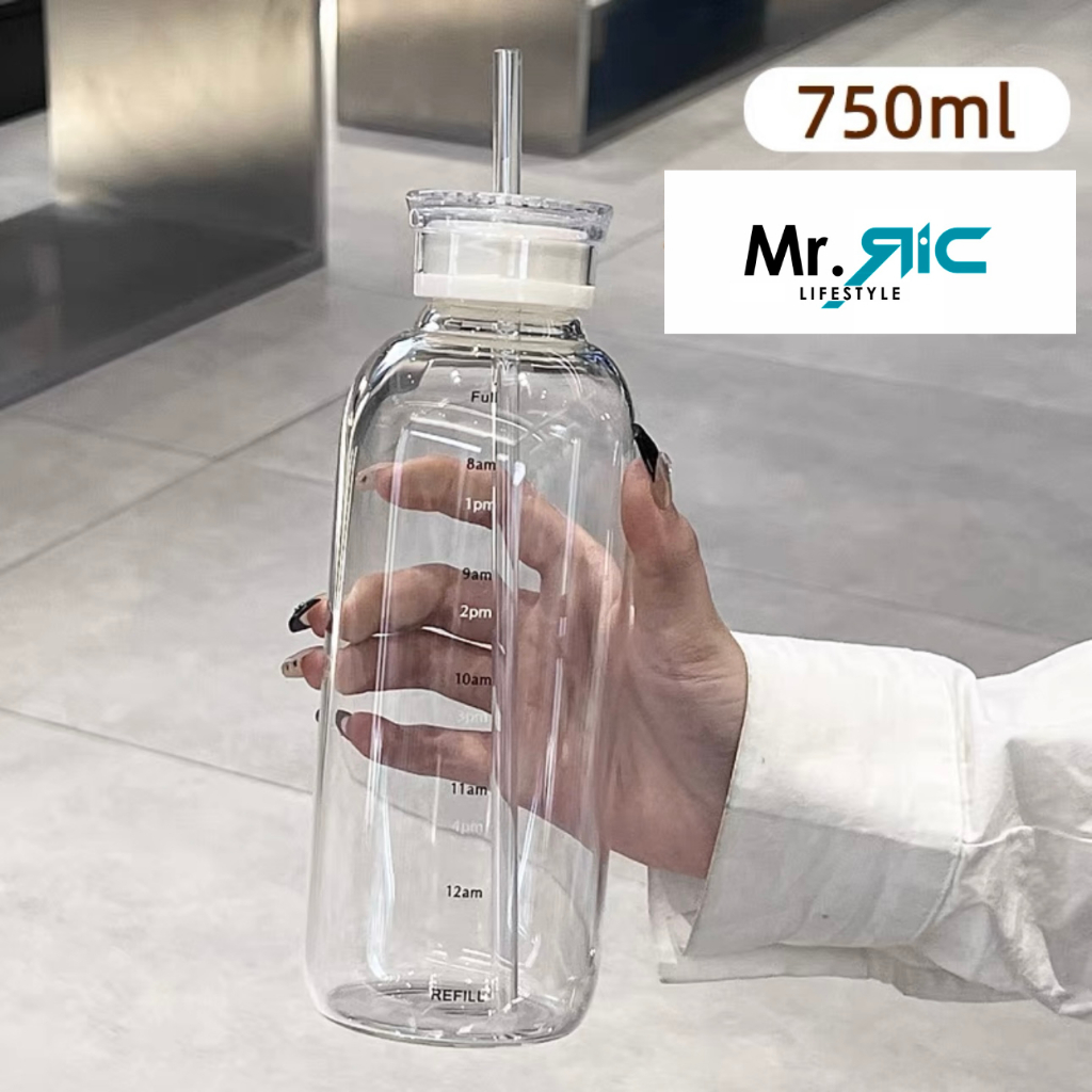 Elegant Transparent Straw Glass Bottle With 2 Lids Cover Portable ...
