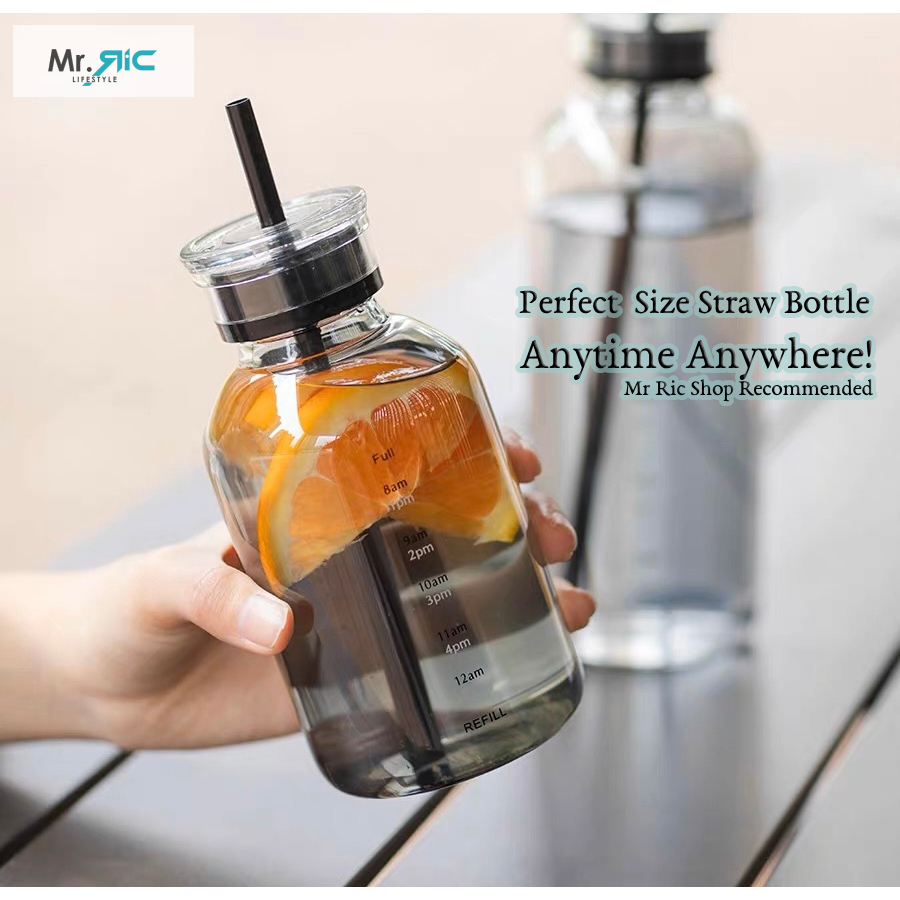Elegant Transparent Straw Glass Bottle With 2 Lids Cover Portable ...