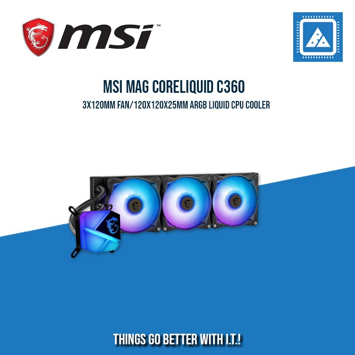 MSI MAG CORELIQUID C360 3X120MM FAN/120X120X25MM ARGB LIQUID CPU COOLER ...