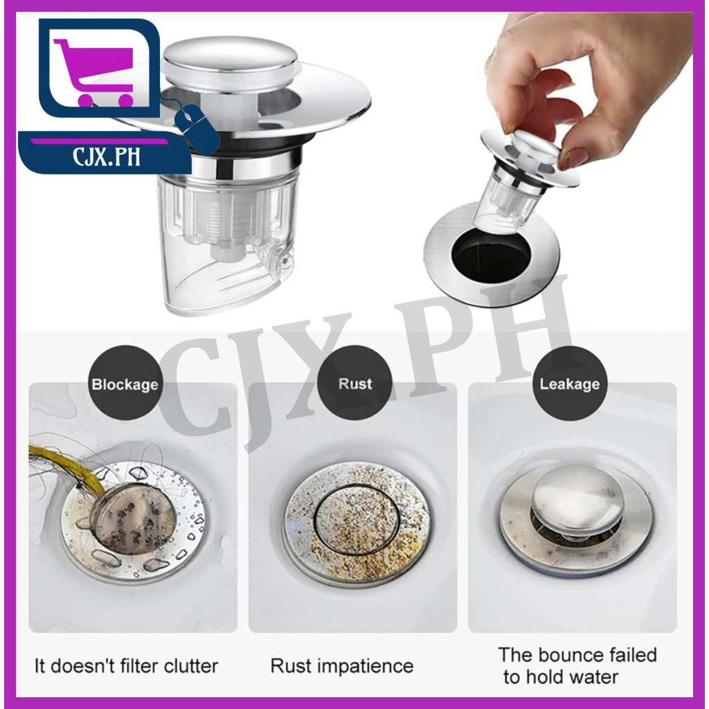 CJX.PH Triple Blockade Pop Up Sink Stopper Universal Stainless Steel ...