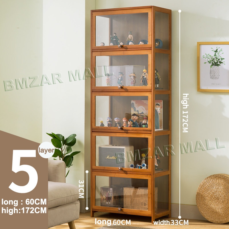 3 4 5 Layers storage Bamboo Acrylic Display Cabinet With Glass Door 3 Sided Transparency Dustproof Shopee Philippines