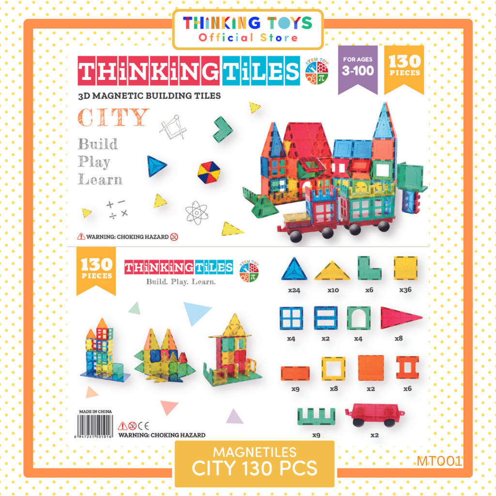 Thinking Tiles DELUXE CITY 130-Piece Set Magnetic Building Tiles ...