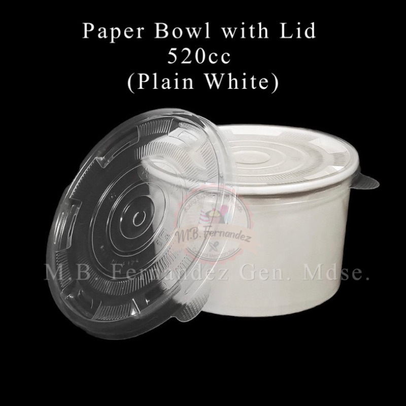 Paper Bowl Plain White 520cc with or without Lid (50pcs/pack) | Shopee ...
