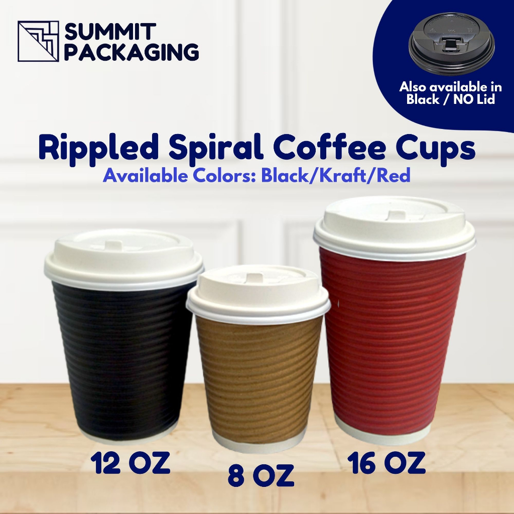 (25pcs) Rippled Wall Coffee Cup - 8oz | 12oz | 16oz Black /Red / Kraft ...