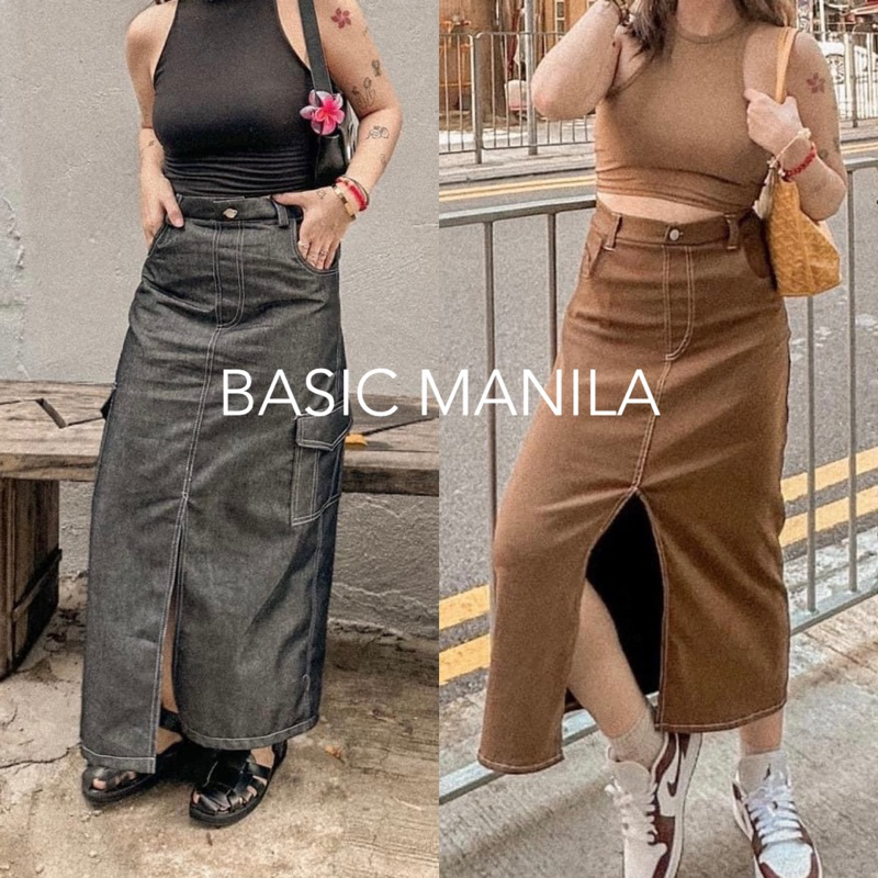 Gail Midi Skirt w/ Slit by Basic Manila | Shopee Philippines