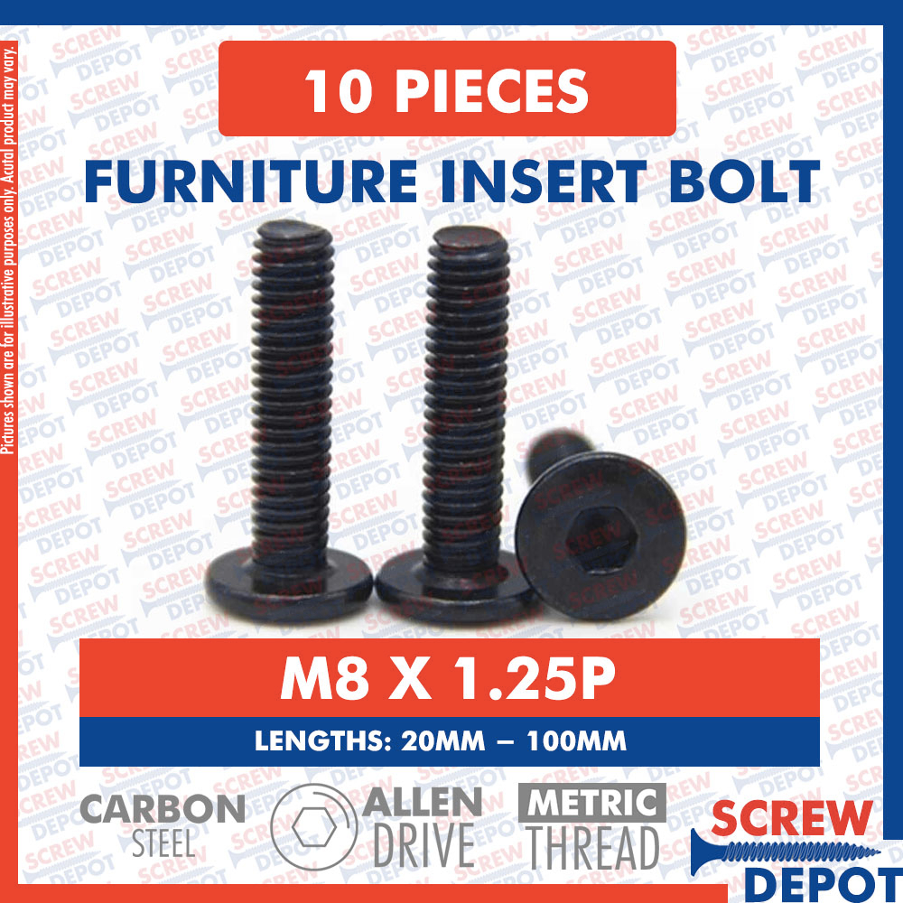 10PCS Furniture Bolt M8 x 20MM to 100MM Insert Bolt / Hex Socket Allen ...