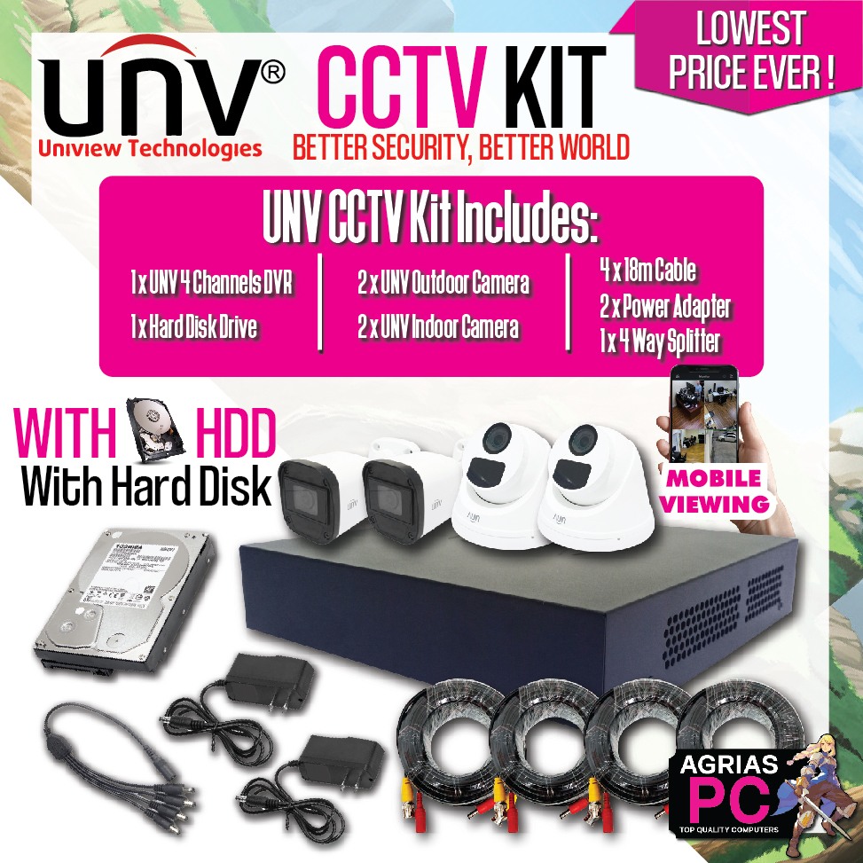 UNV CCTV KIT Complete Set / BRAND NEW DVR 4 Channel / WITH HARD DISK ...