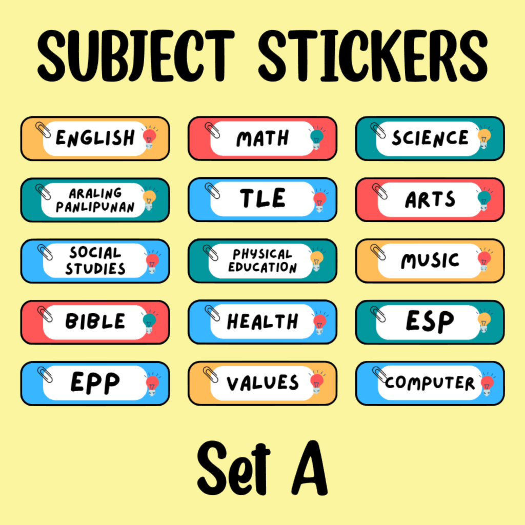 Colored Subject Stickers for School Supplies Books Notebooks Pencil Pen ...