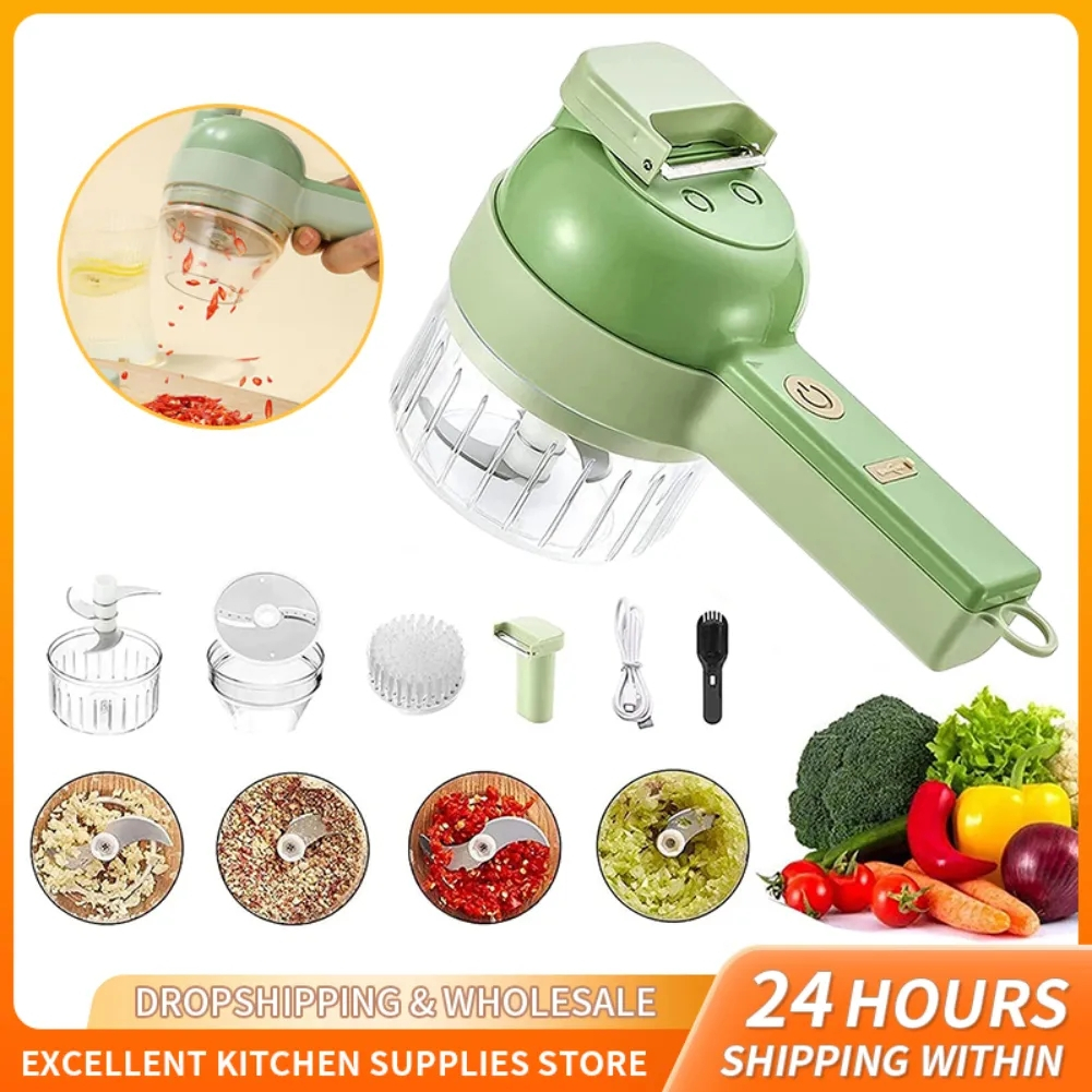 4 in 1 Portable Electric Vegetable Cutter Set Multifunctional Handheld ...