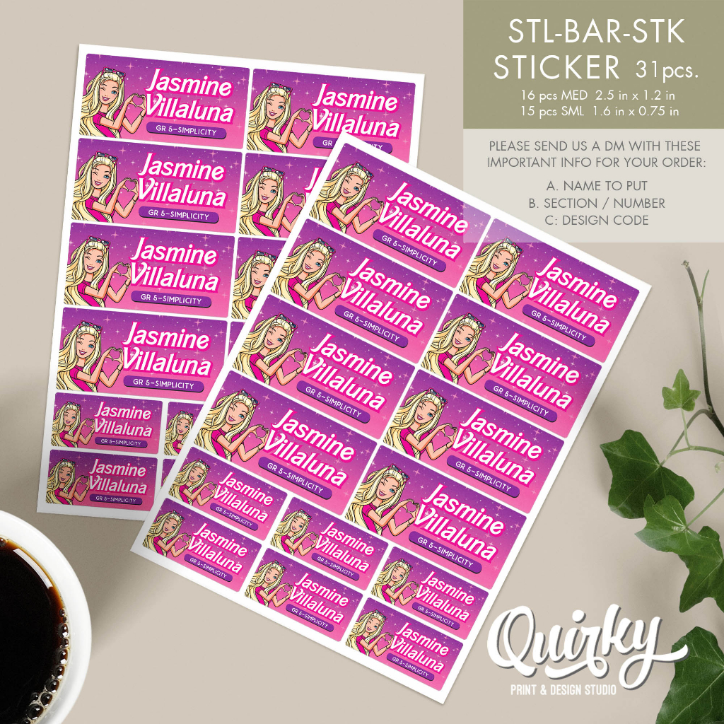 Personalized Waterproof Name Stickers - Girl Designs | Shopee Philippines