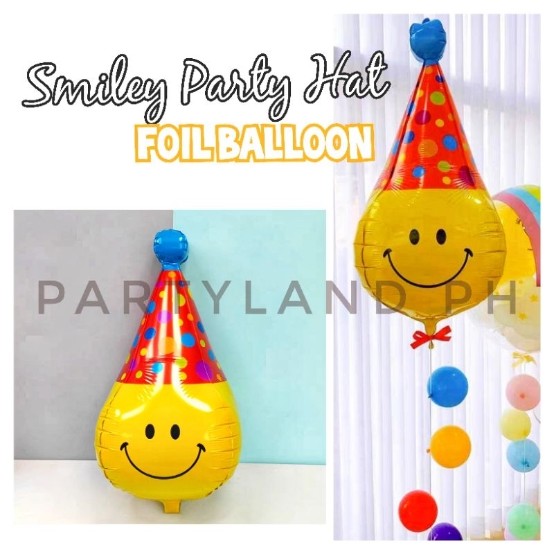 Smiley Party Hat Foil Balloon Smile Theme Birthday Party Decoration ...