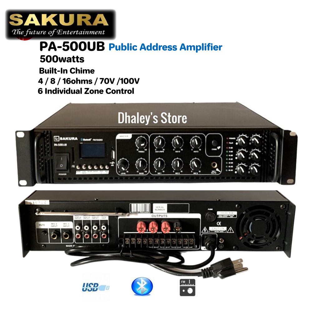 Sakura PA-500UB Public Address Amplifier 500watts with 6 Individual Zone Control PA 500UB ...