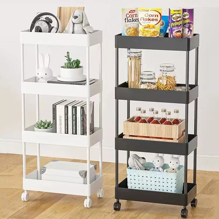 4 Layer Moving Rack Kitchen Storage Shelf Wall Cabinets Home Bedroom ...