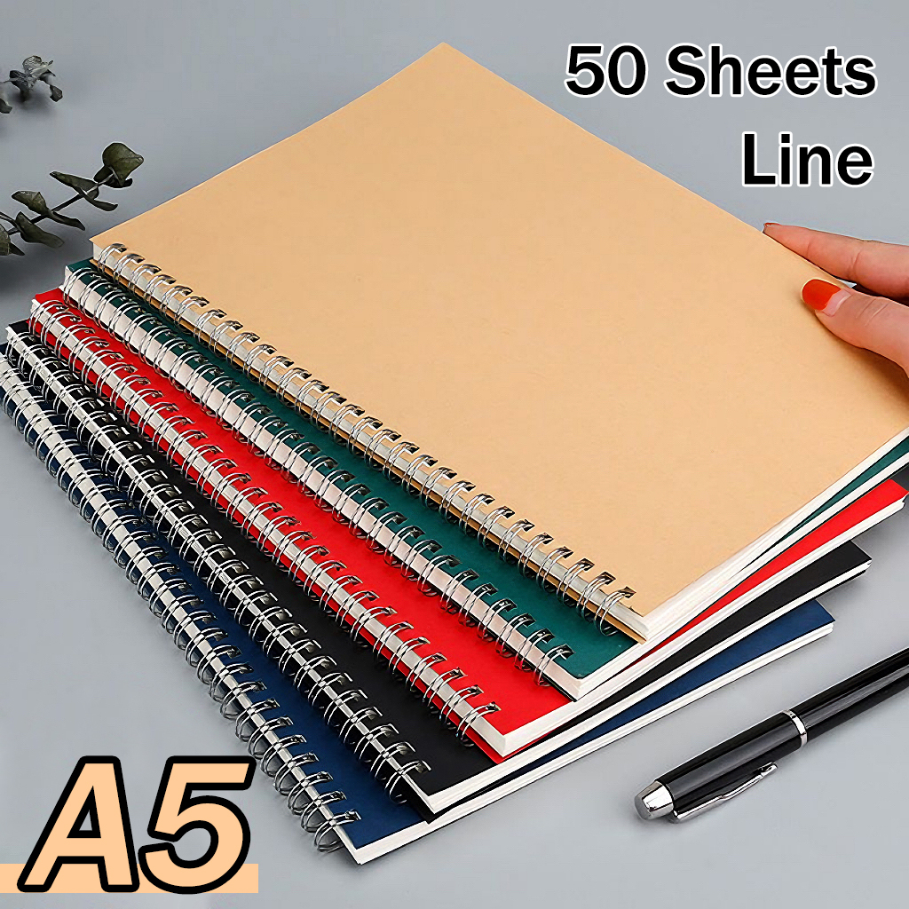 HGS A5 Spiral Notebook 50 Sheets Kraft Paper Cover Spring Notebook Coil Notebook Line Notepad ...