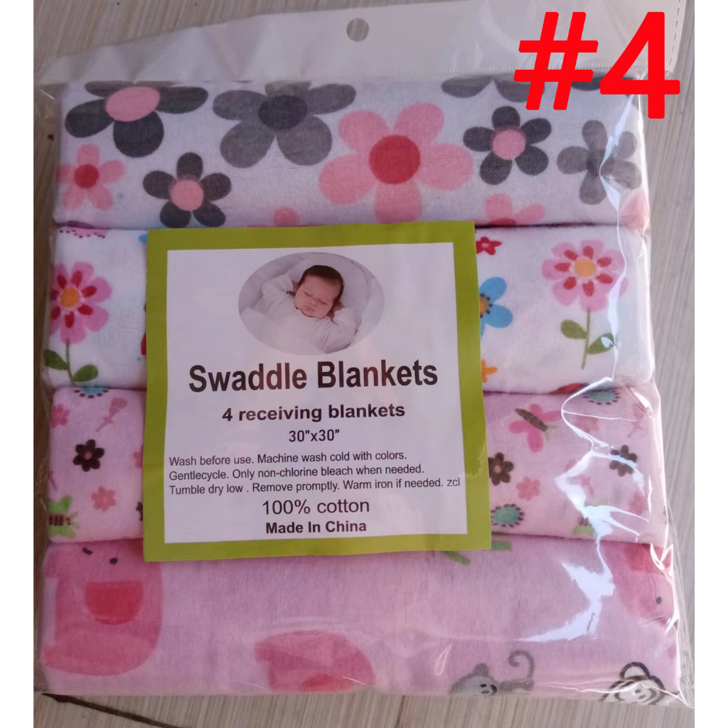 4 Pack Cotton Flannel Receiving Baby Blanket for Newborn Infant and ...