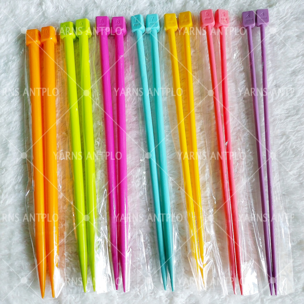 1 PAIR - SINGLE POINTED PLASTIC (ABS) CANDY COLOR KNITTING NEEDLES ...