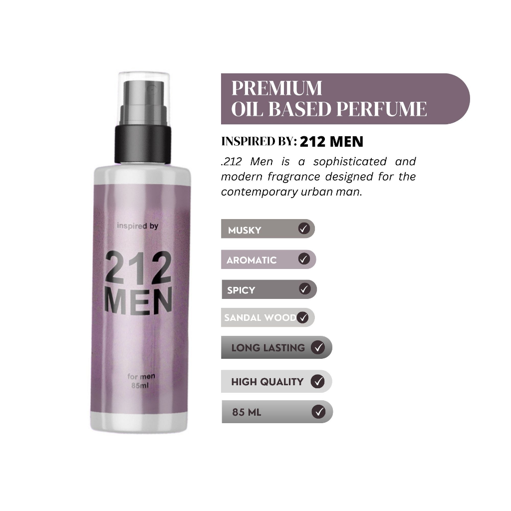212-MEN Premium Oil Based Perfume for Men Inspired Scent 85 ml Long ...