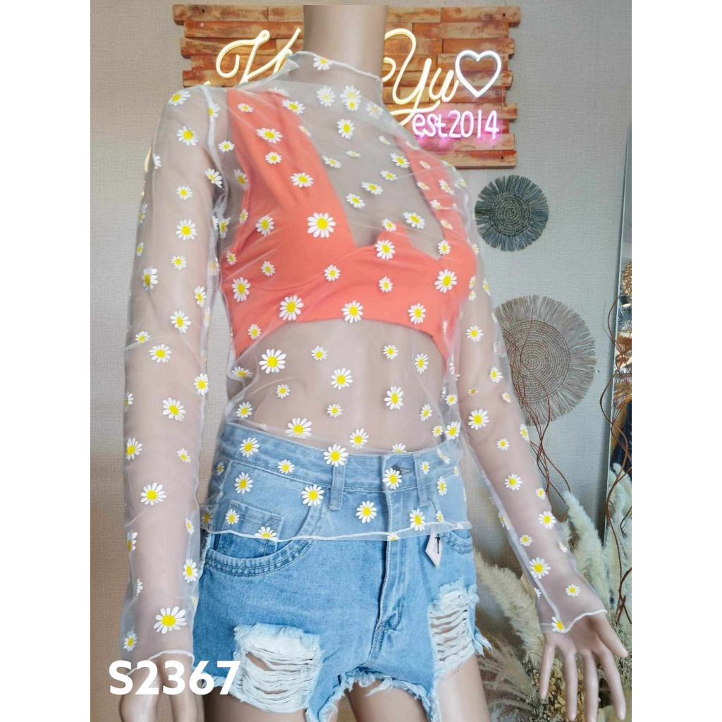 KYU S#2367 Romantic Charm: White Ditsy Daisy See-Through Top - CUT TAG | Shopee Philippines