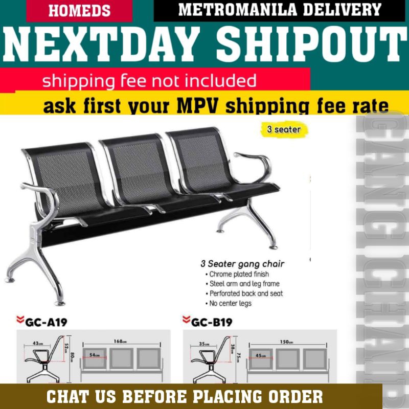 gang bench chair 3seater chrome plated finish | Shopee Philippines