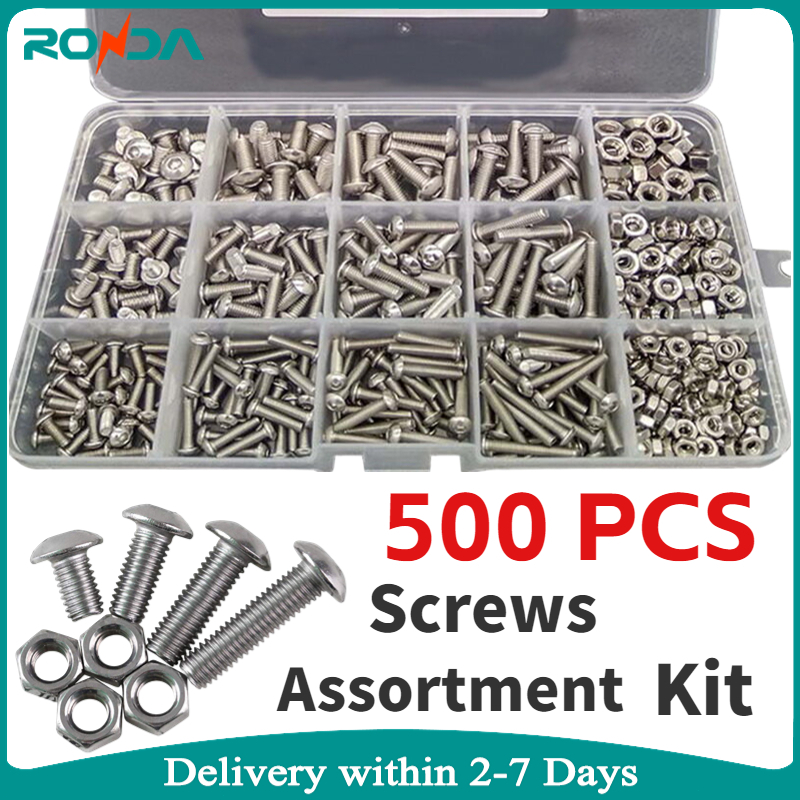 500Pcs M3 M4 M5 Stainless Steel Hex Socket Screw Nuts Bolt Cap Socket Assortment Set | Shopee ...
