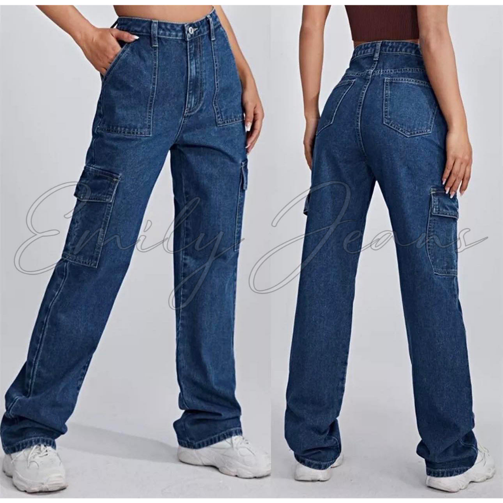 EMILY 6 Pocket Cargo Maong Ladies Pants New Trend | Shopee Philippines