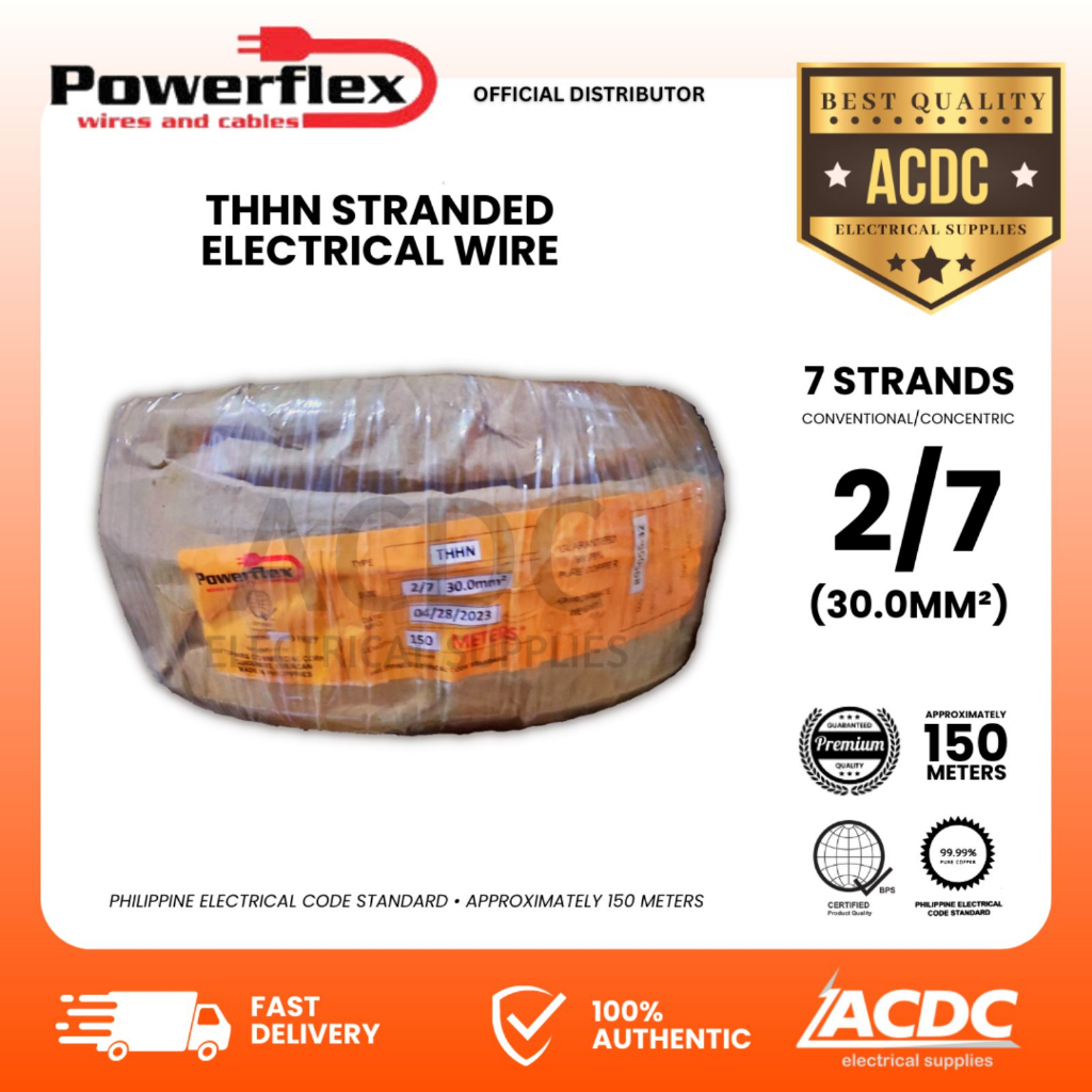 2/7 (30.0mm2) 150 Meters THHN Powerflex Stranded Wire #2 Stranded ...