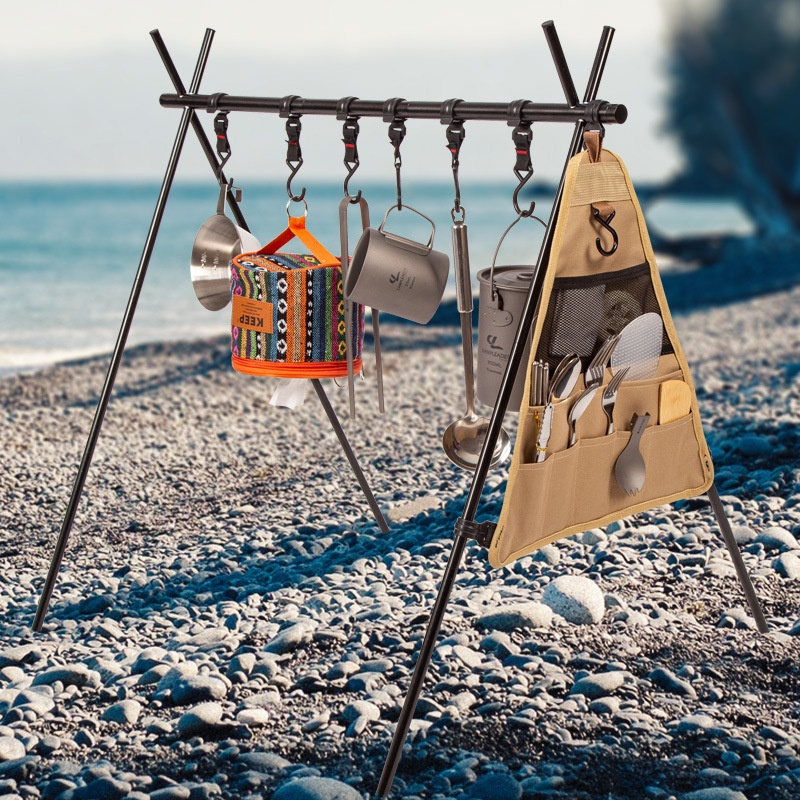 Camping Triangle Hanging Rack Aluminum Alloy Hanger Tripod Shelf Stand Cookware Tableware ...