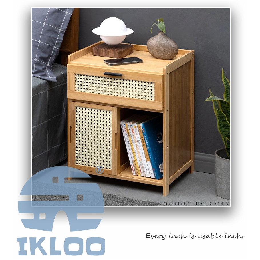 Ikloo scandinavian minimalist bedside table rattan door side table 42*31*50cm | Shopee Philippines