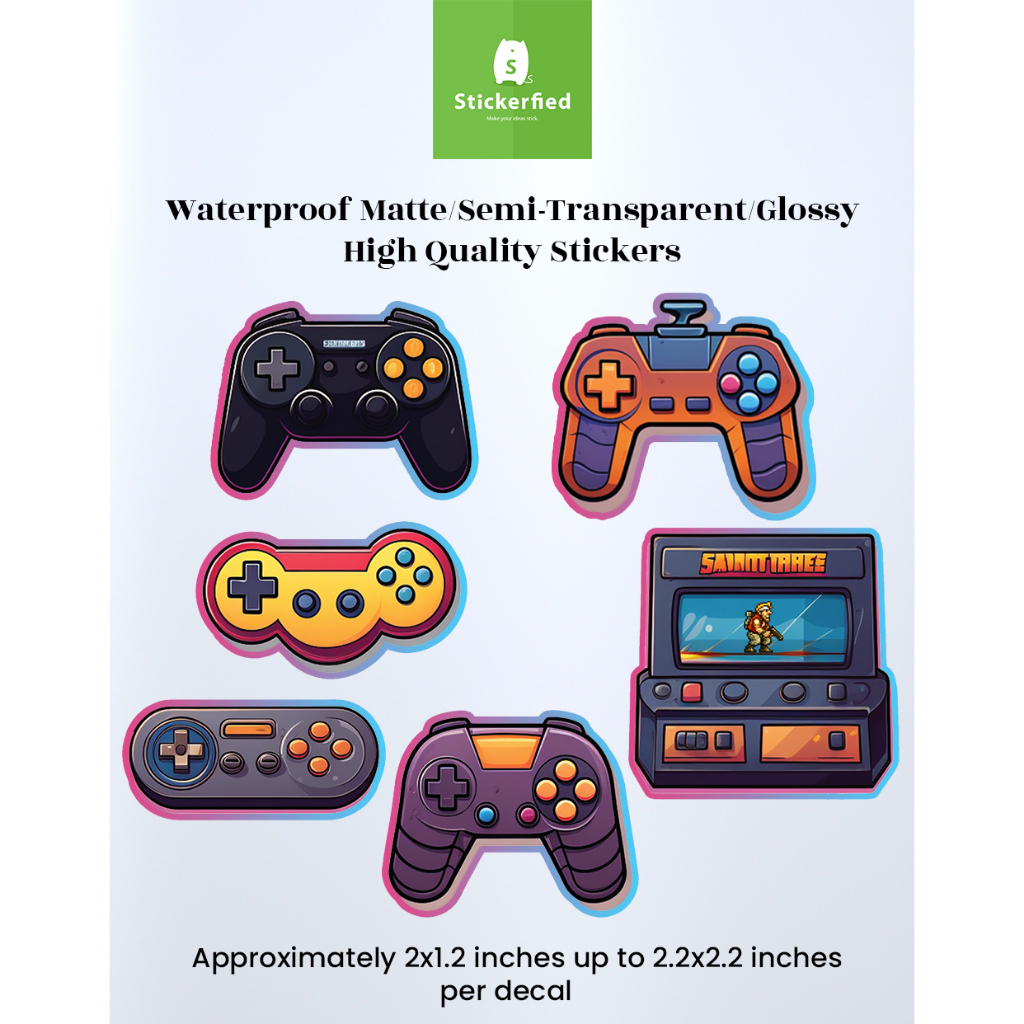 6 Retro Game Controllers Waterproof Vinyl Sticker, Decal For Laptops ...